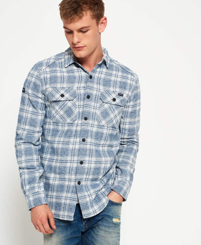 Mens - Milled Flannel Shirt in Lavenham Blue Check | Superdry