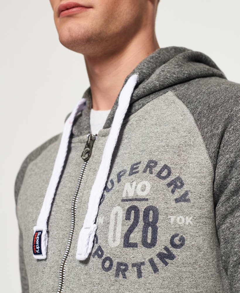 Mens - Sporting Raglan Zip Hoodie in Wansbeck Dark Grey Grit | Superdry