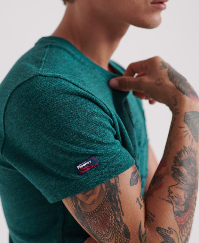 Mens - Vintage Logo Embossed T-Shirt in Haze Petrol Grit | Superdry