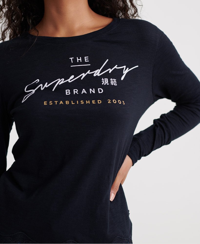 Womens - Morocco Lace Hem Graphic Top in Eclipse Navy | Superdry UK