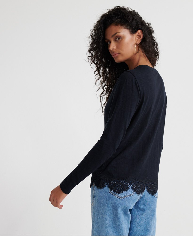 Womens - Morocco Lace Hem Graphic Top in Eclipse Navy | Superdry UK