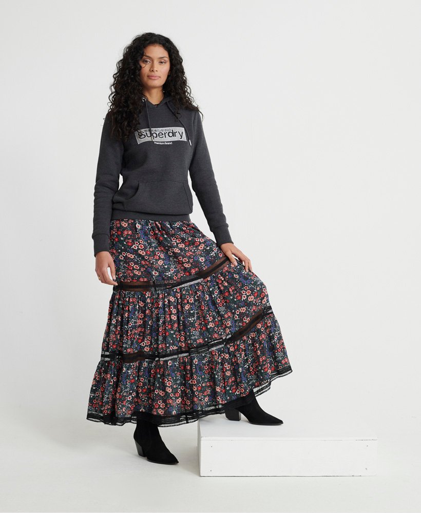 Womens - Premium Brand Embroidered Box Hoodie in Charcoal Marl | Superdry