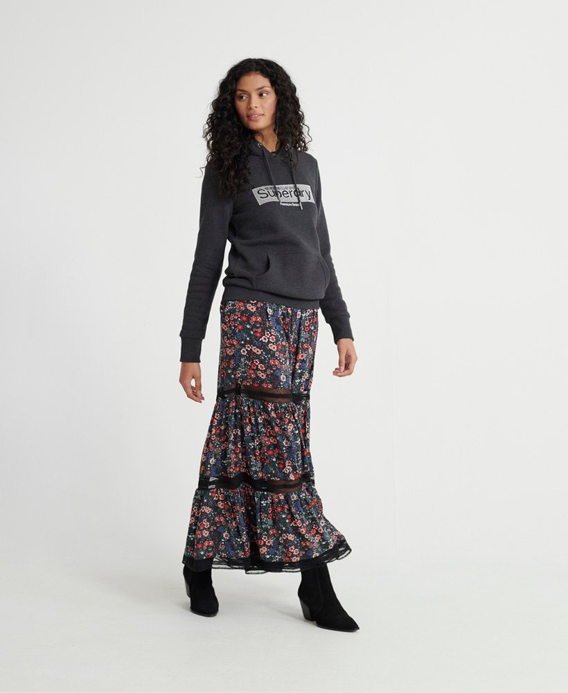 Womens - Premium Brand Embroidered Box Hoodie in Charcoal Marl | Superdry