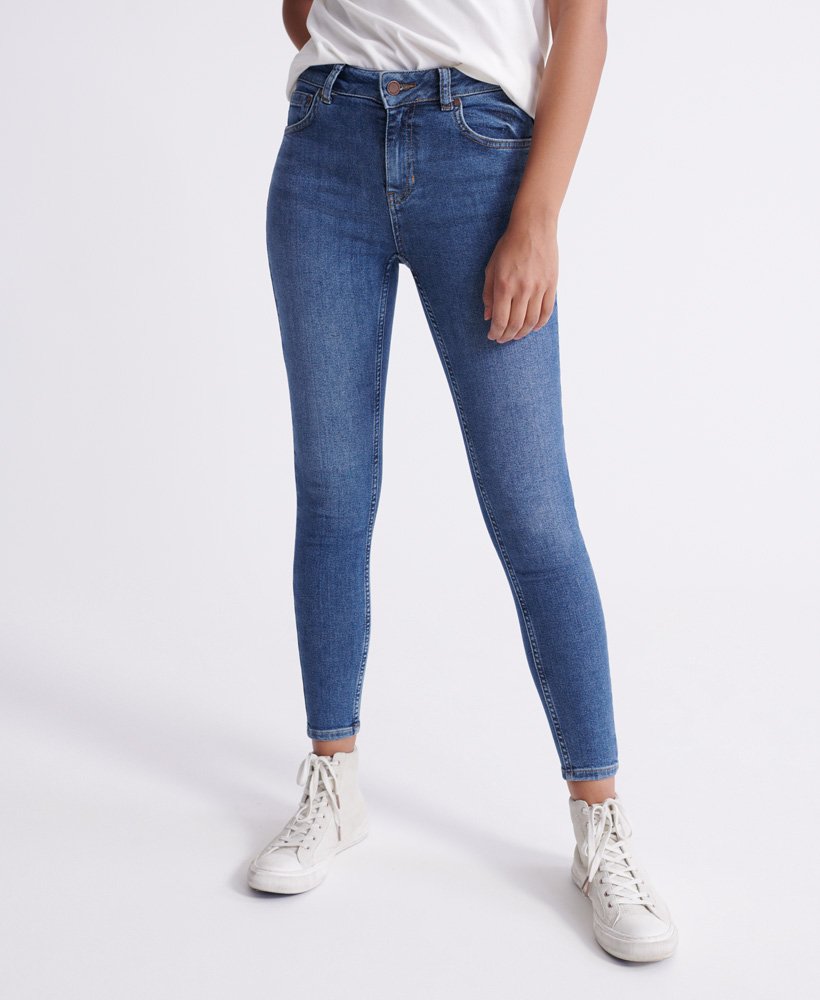 Womens Mid Rise Skinny Jeans In Dark Indigo Aged Superdry