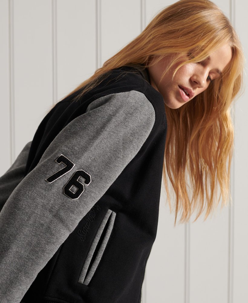 Womens - Collegiate Scripted Baseball Bomber Jacket in Black | Superdry