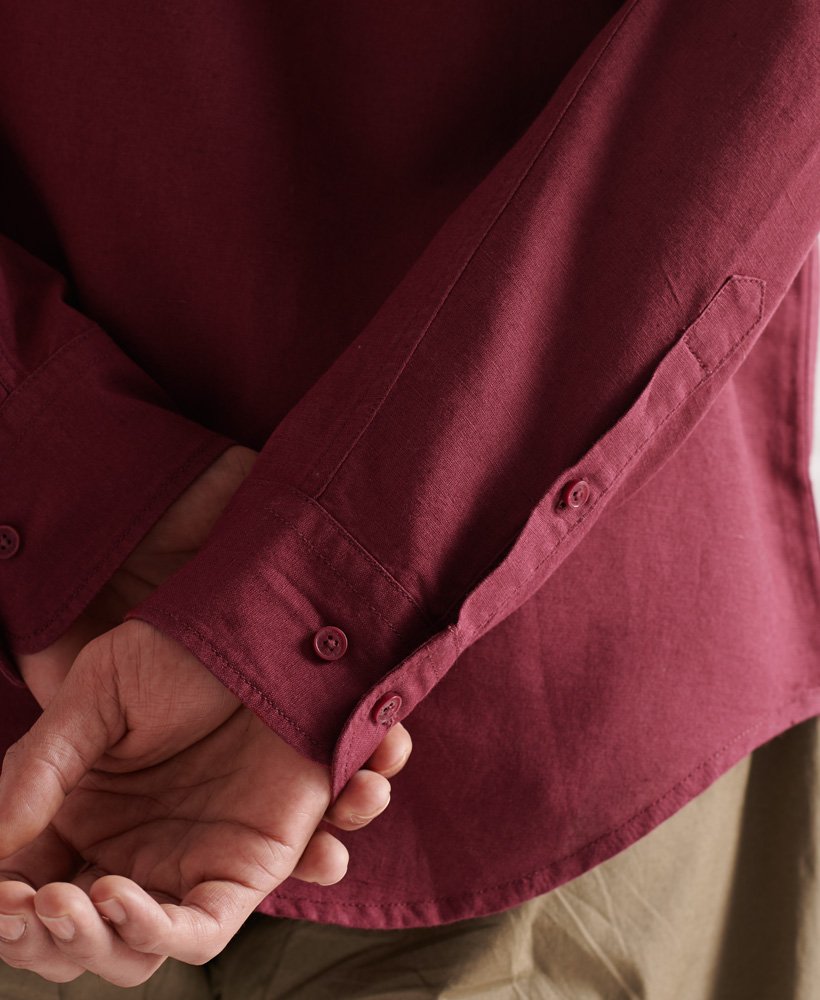 Men's - Cotton Linen Long Sleeved Shirt in Red | Superdry UK