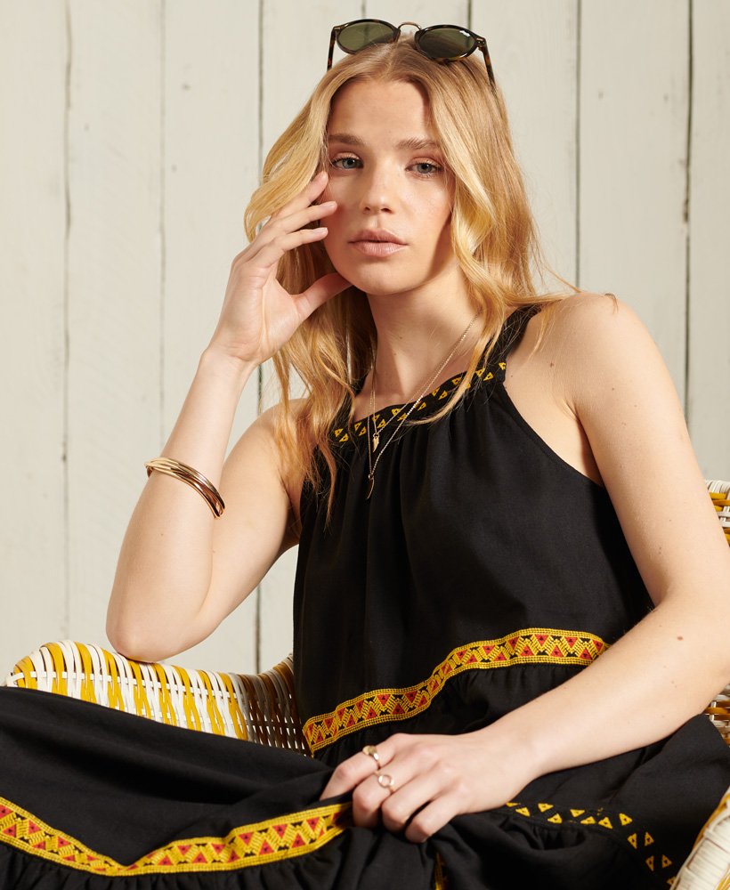 Dames - Geborduurde mouwloze jurk Zwart | Superdry NL Dames - Geborduurde mouwloze jurk Zwart | Superdry NL