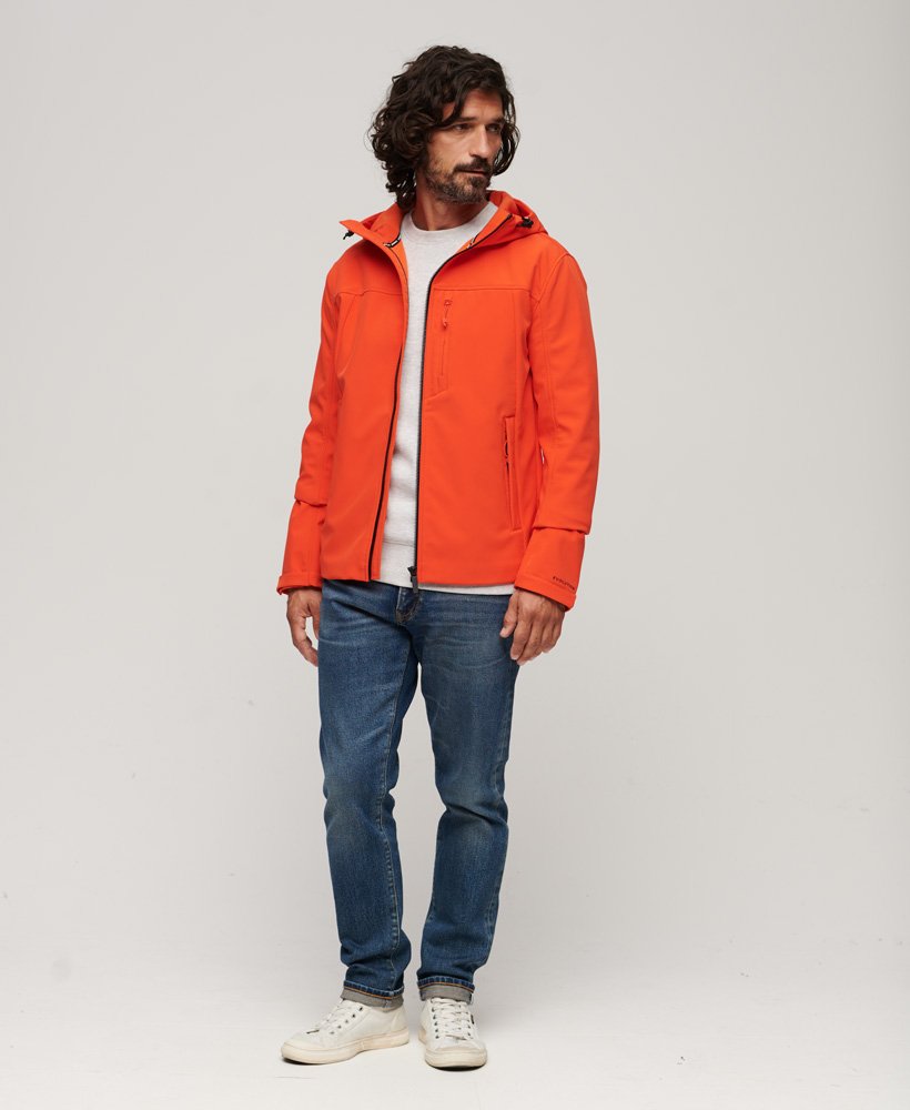 Men's - Fleece Lined Softshell Hooded Jacket in Orange | Superdry UK