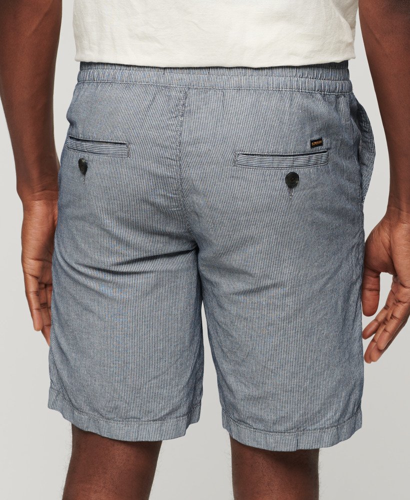 Men's - Drawstring Linen Shorts in Navy Stripe | Superdry UK